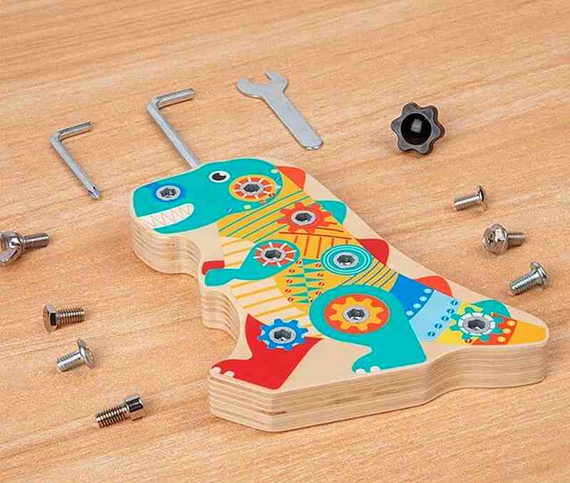 Dinosaur Bolt Screw Busy Board - My Wooden Toys
