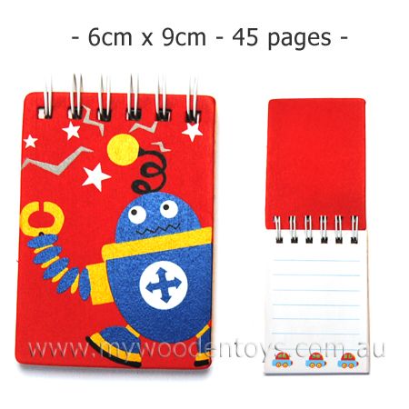 Wood Notebook Robot Red