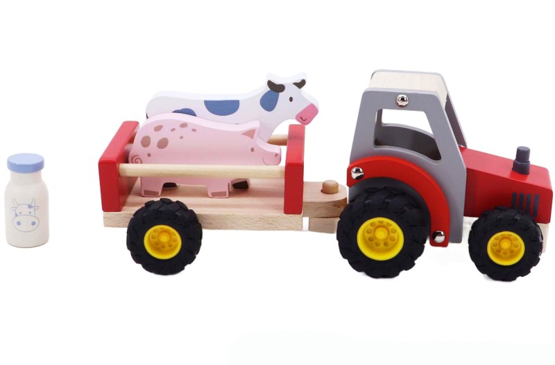 Tractor Trailer Farm Animal Red at My Wooden Toys