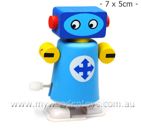 Wooden Wind Up Robot Blue