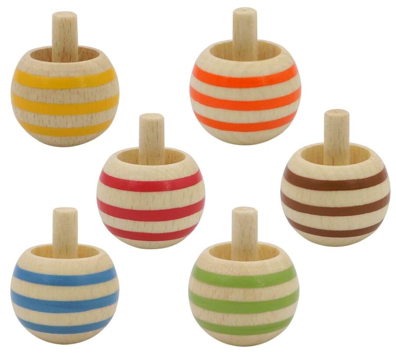 6 Flip Over Spinning Tops - My Wooden Toys